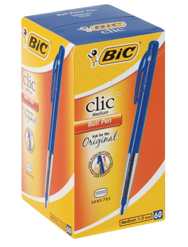 BIC Clic Medium Ballpoint Pens – Blue (Box of 60) - Bonolo Online